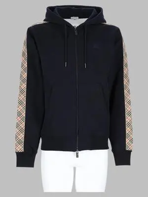 Burberry Hooded Zip-up Sweatshirt With Checkered Detail - Blue