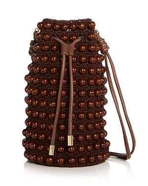 Farm Rio Mini Beaded Macrame Bucket Bag - Walnut