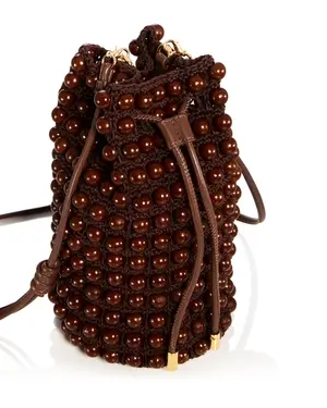 Farm Rio Mini Beaded Macrame Bucket Bag