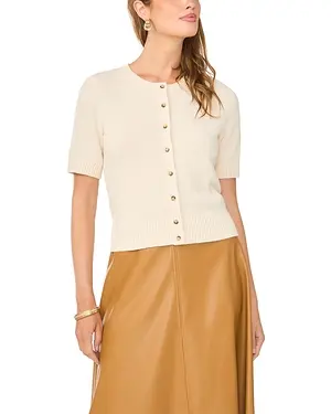 Vince Camuto Short Sleeve Crewneck Cardigan - Oat