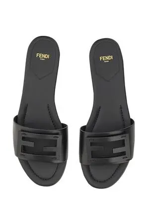 Fendi Leather Slides - Black