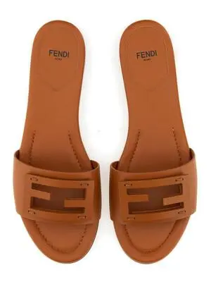 Fendi Leather Slides - Brown