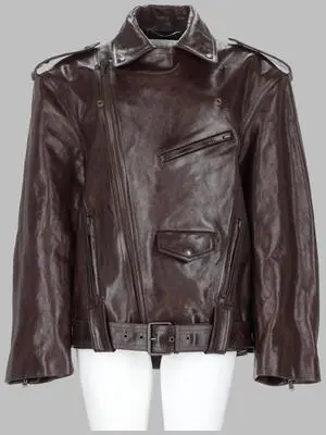 Saint Laurent Smooth Leather Biker Jacket - Brown