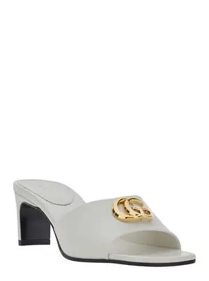 Gucci White Sandals With Gg Logo Plaque On The Front In Leather For - Multicolor