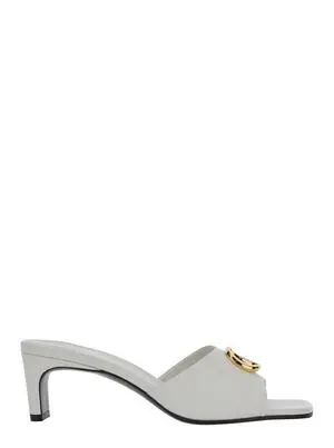 Gucci Leather Heeled Sandals With Gg Logo Plaque - Multicolor