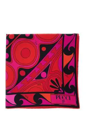 Emilio Pucci Fuchsia Square Scarf With All-over Geometric Print In Silk For - Multicolor