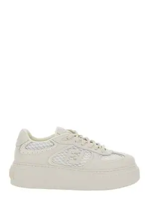 Fendi Match' White Sneakers With Mesh Inserts And Embossed Logo On The Back In Leather - Multicolor