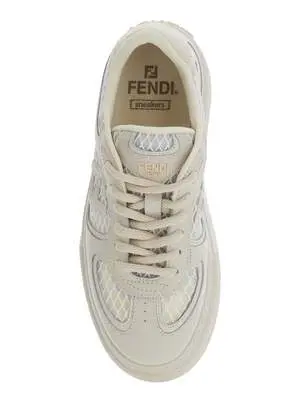 Fendi Match' White Sneakers With Mesh Inserts And Embossed Logo On The Back In Leather - Multicolor