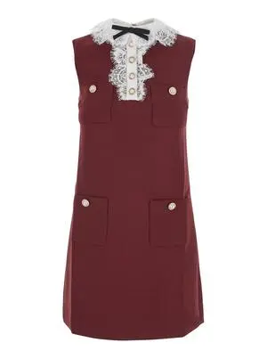 SELF-PORTRAIT Crepe Mini Dress With Lace Collar - Multicolor