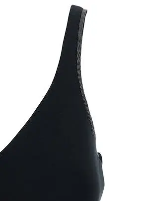 Brunello Cucinelli V-neck Tank Top With Embellished Edges - Black