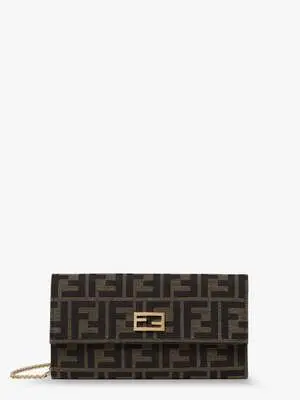Fendi Ff Zucca Fabric Continental Wallet With Chain Tube - Brown
