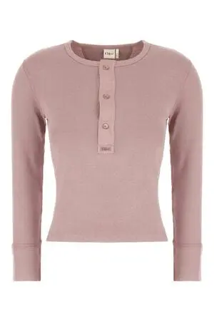 Chloé Ribbed Long Sleeve Henley Top - Multicolor