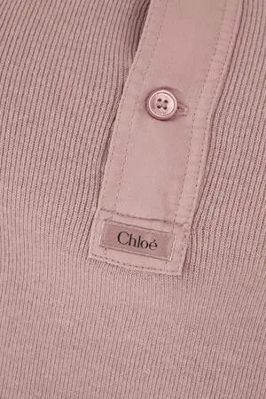 Chloé Ribbed Long Sleeve Henley Top - Multicolor