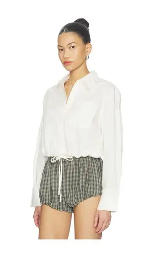 GANNI Stretch Cotton Cropped Bowling Shirt In Cream - Egret