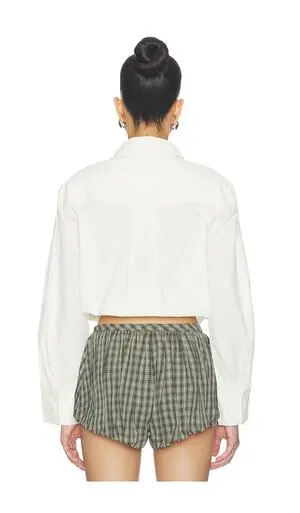 GANNI Stretch Cotton Cropped Bowling Shirt In Cream - Egret