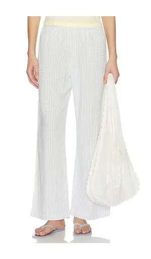 Donni. The Cotton Gingham Stripe Crop Pant In Blue