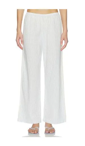 Donni. The Cotton Gingham Stripe Crop Pant In Blue