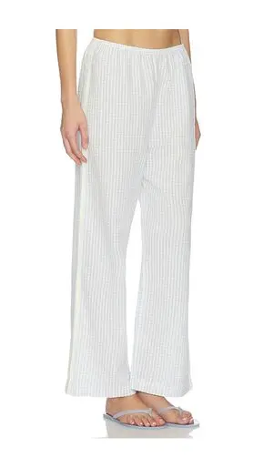 Donni. The Cotton Gingham Stripe Crop Pant In Blue