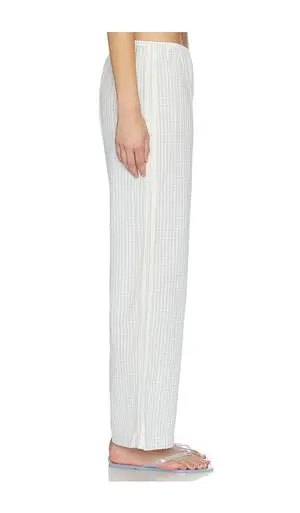 Donni. The Cotton Gingham Stripe Crop Pant In Blue