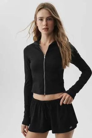 Alo Yoga Soft Finesse Full Zip Fitted Hoodie - Black