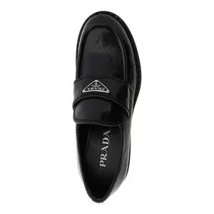 Prada Hammered Leather Triangle Logo Loafers
