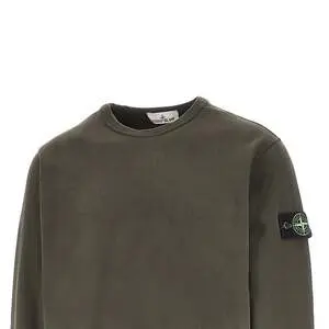 Stone Island Crewneck Cotton Weathirt With Logo Badge - Green