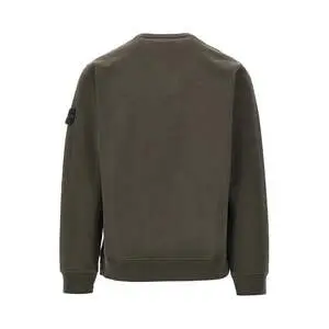 Stone Island Crewneck Cotton Weathirt With Logo Badge - Green