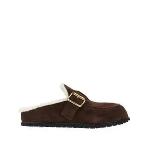 Prada Suede Leather And Shearling Sabot - Brown