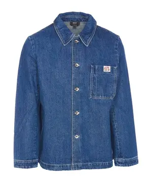 A.p.c. Logo Patch Denim Overshirt - Blue