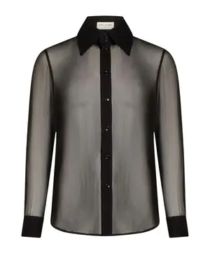 Saint Laurent Solid Color Silk Shirts - Black