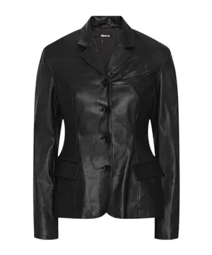 ROTATE BY BIRGER CHRISTENSEN Fitted Leather Blazer - Black