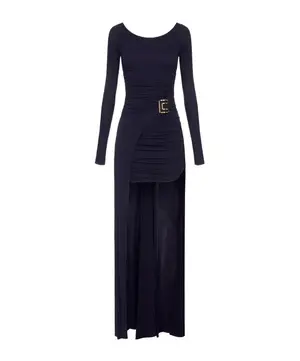 Elisabetta Franchi Asymmetric Dress With Pleated Logo Buckle