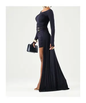 Elisabetta Franchi Asymmetric Dress With Pleated Logo Buckle