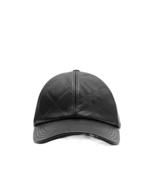 Burberry Embossed Check Leather Baseball Cap - Black
