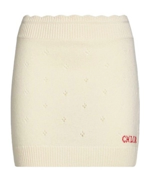 Chloé Embroideredlogo Asymmetric Knit Midi Skirt - White
