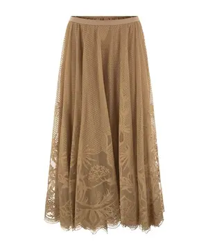 Fabiana Filippi Pleated Lace Skirt - Brown