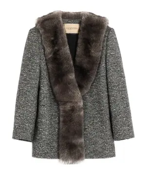 Valentino Garavani Long-sleeved Coat With Fur Collar - Black