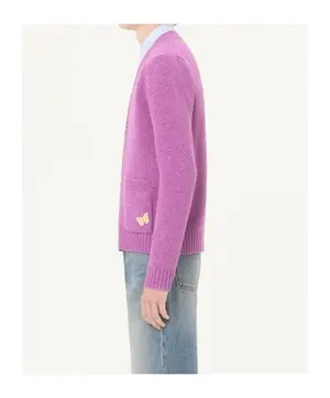 Valentino Garavani Mouliné Wool Cardigan With Embroidered Butterfly Patch