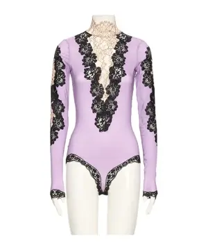 Valentino Garavani Jersey Bodysuit With Lace - Light Lilla