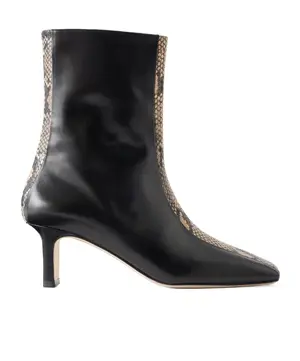 AeydĒ Snake-effect Trimmed Leather Ankle Boots - Black