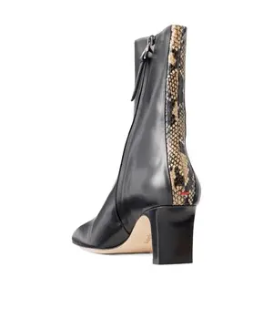AeydĒ Snake-effect Trimmed Leather Ankle Boots - Black