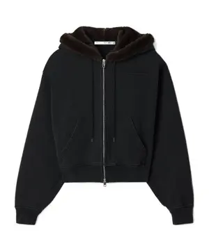 Alexander Wang Zip-up Hoodie With Faux Fur Hood - Black