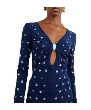 Rabanne Cut-out Embellished Stretch-jersey Top