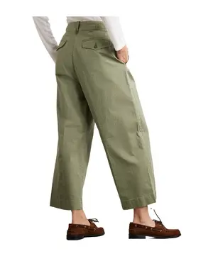 Ralph Lauren Pleated Herringbone Cotton Wideleg Pants