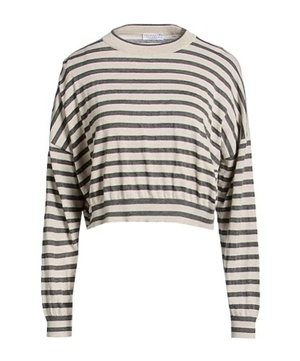 Brunello Cucinelli Striped Metallic Cropped Knit Sweater - Sand-colored