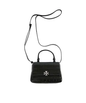 Tory Burch Charlie Embossed Crocodile-print Shoulder Bag - Black