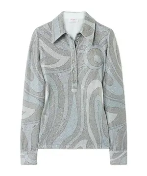 Emilio Pucci Printed Metallic Jersey Polo Shirt