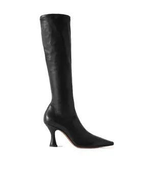 NEOUS Solid Color Leather Knee Boots - Black