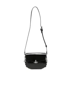 VIVIENNE WESTWOOD Orb-plaque Crinkled-finish Shoulder Bag - Black