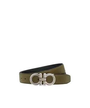 FERRAGAMO Reversible And Adjustable Gancini Belt - Olive/black